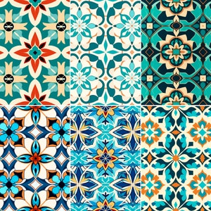 Moroccan Tile Digital Papers, Moroccan Tile Seamless Repeat Pattern ...