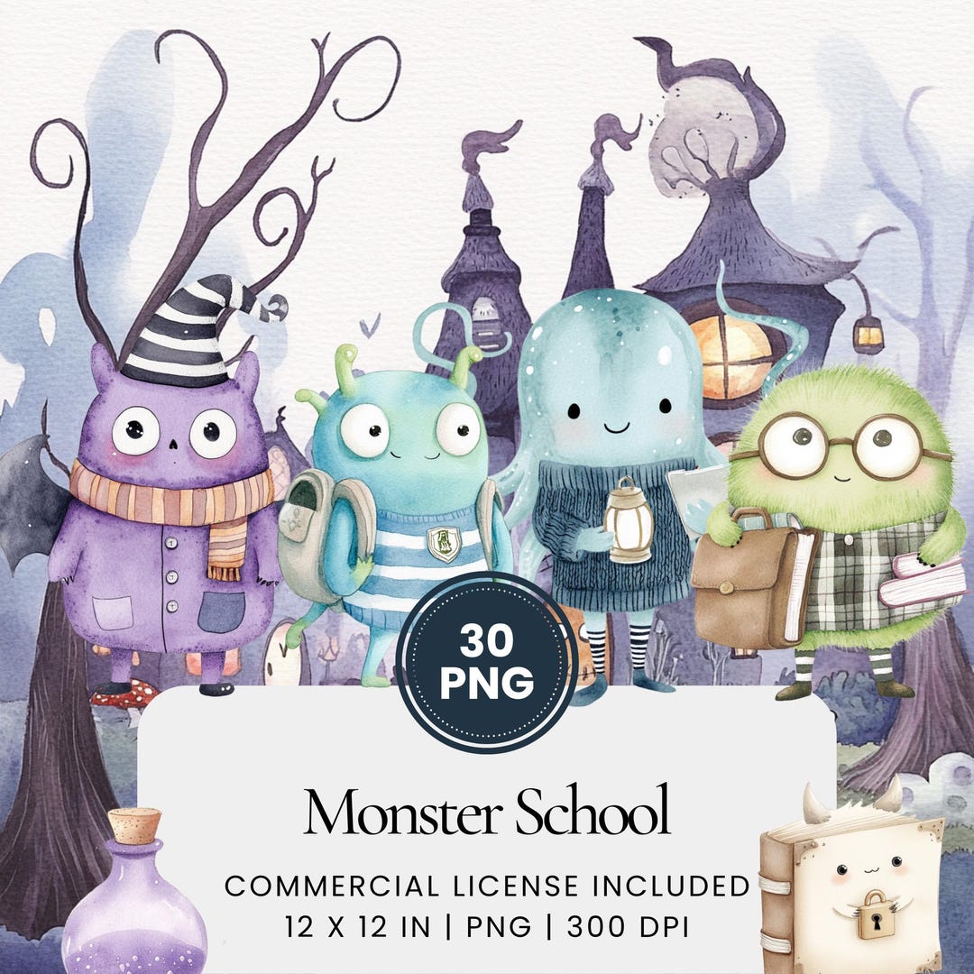 Monster School Clipart - 30 PNG - Digital Planner, Junk Journaling ...