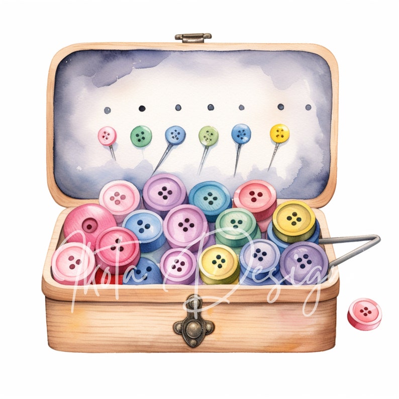 Vintage Sewing Box Clipart Bundle With Colorful Thread and Buttons ...