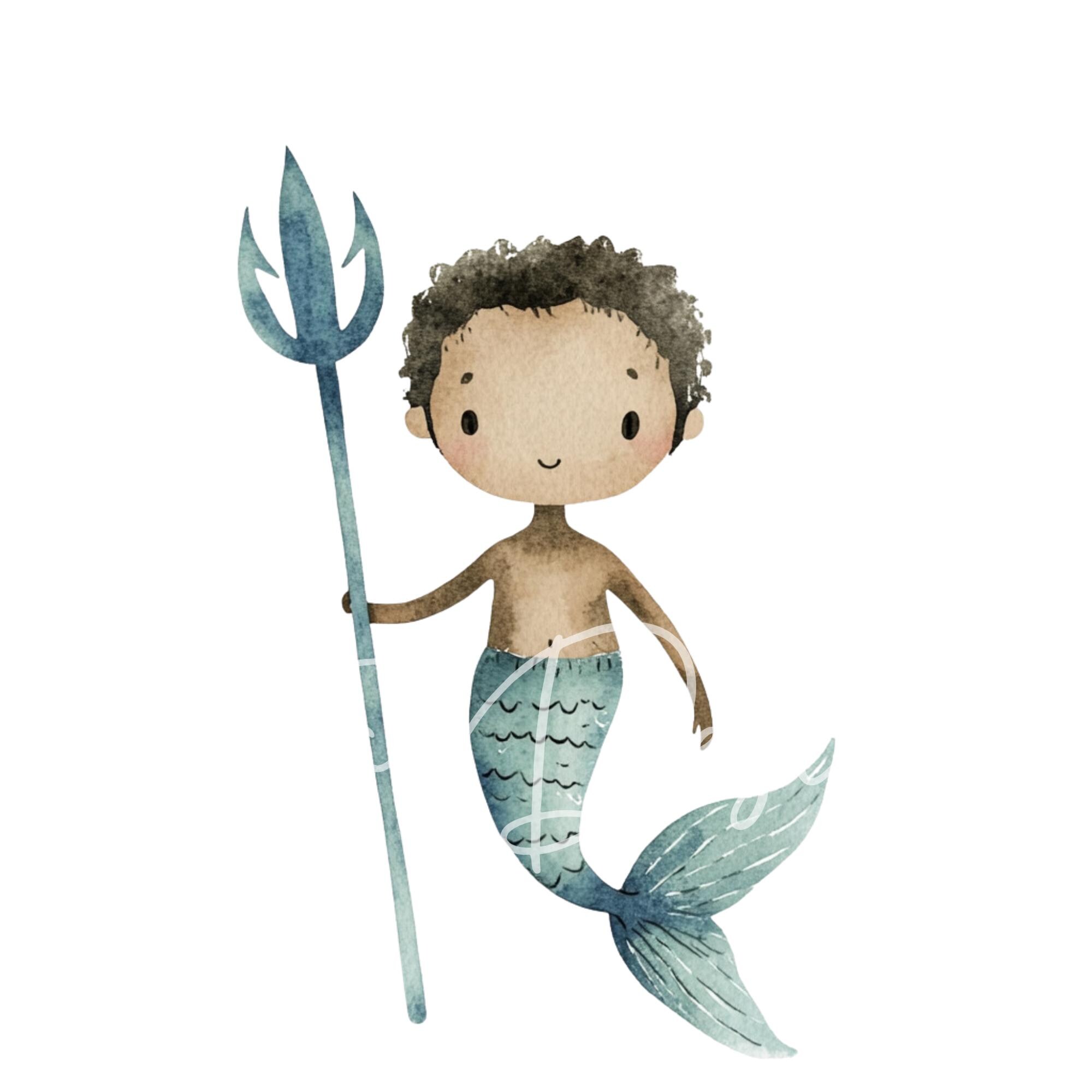 African American Mermaid Realm Clipart Underwater Castle Bundle Cute ...