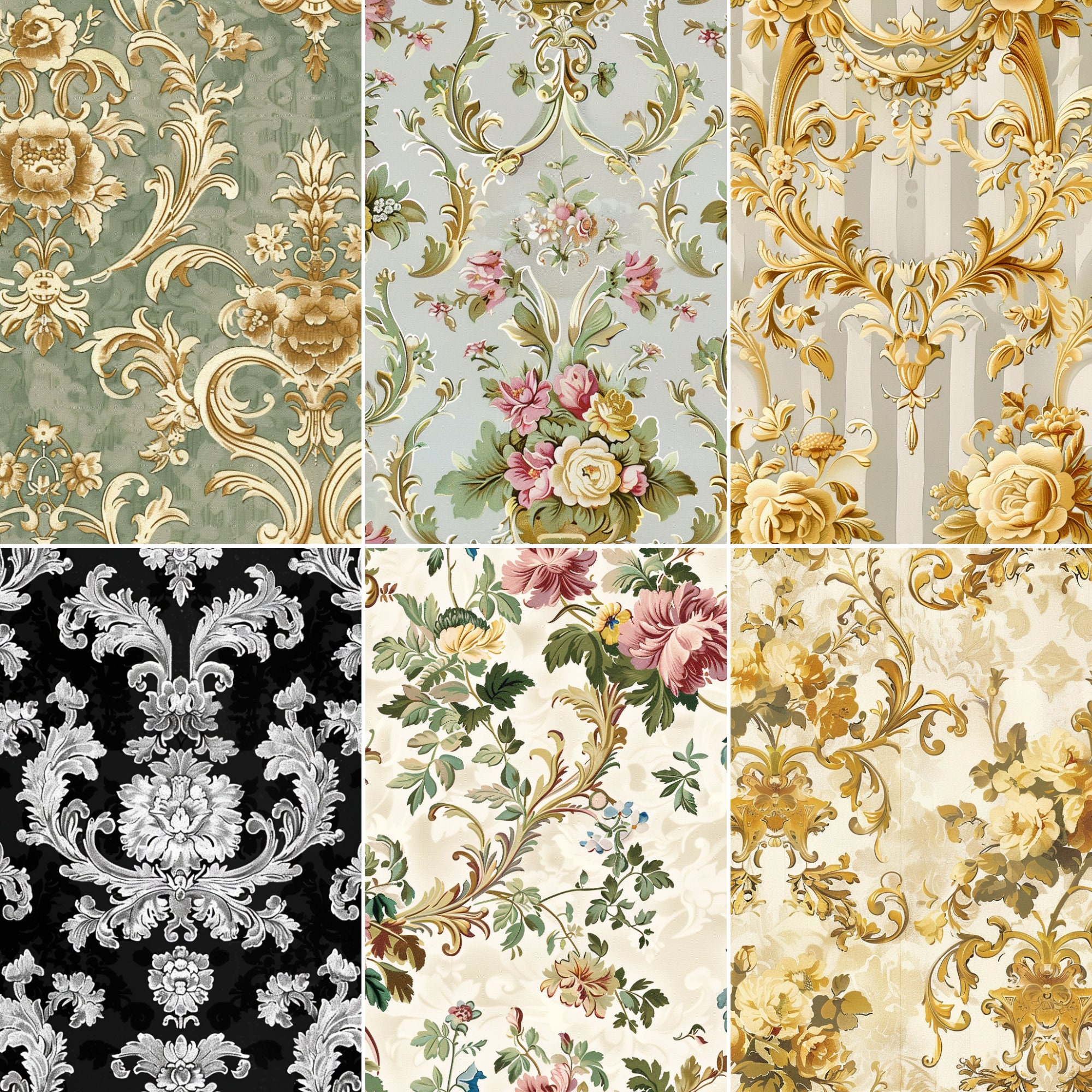 French Rococo Seamless Repeat Pattern, Digital Paper, Background ...