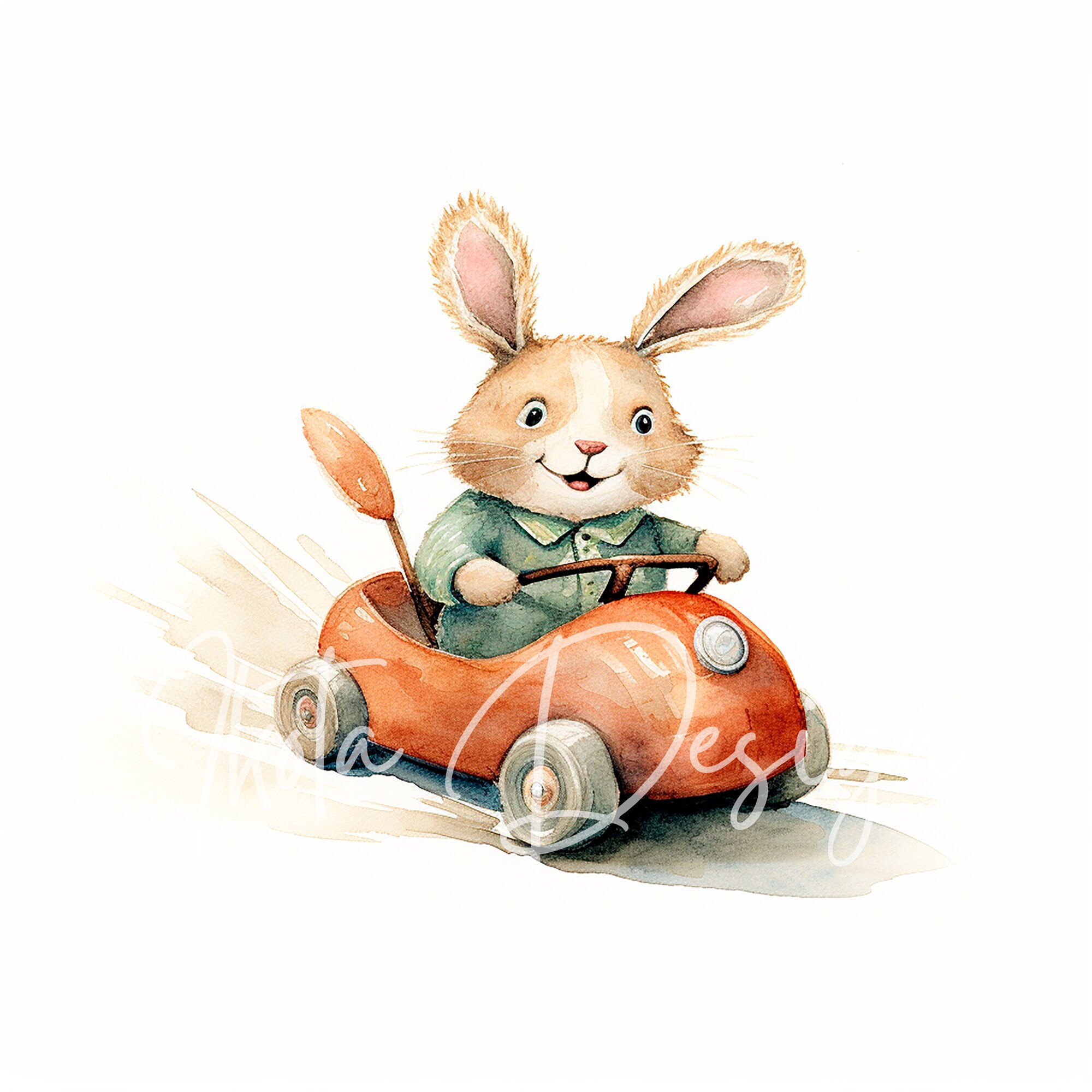 Rabbit in a Red Car Clipart - 40 High Quality JPG - Digital Planner ...