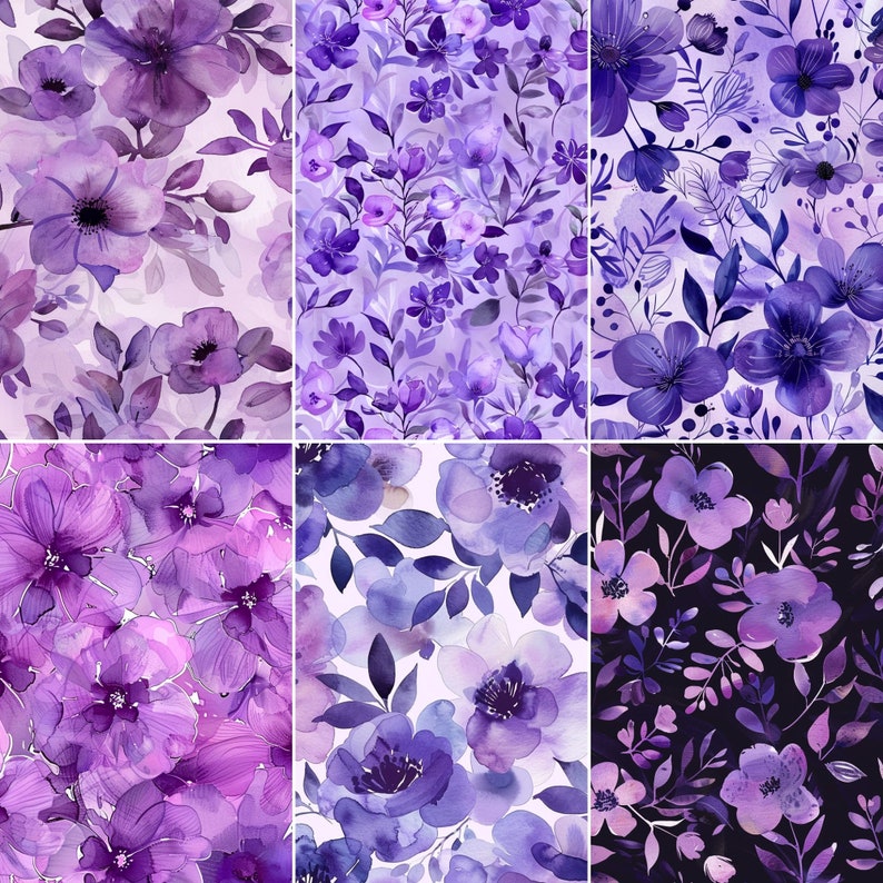 Purple Floral Digital Paper, Seamless Repeat Pattern, Background ...