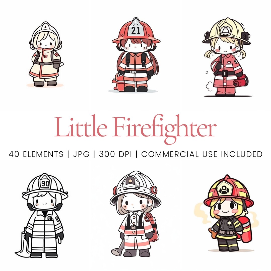 Little Firefighter Clipart 40 High Quality Jpgs Digital Planner, Junk ...