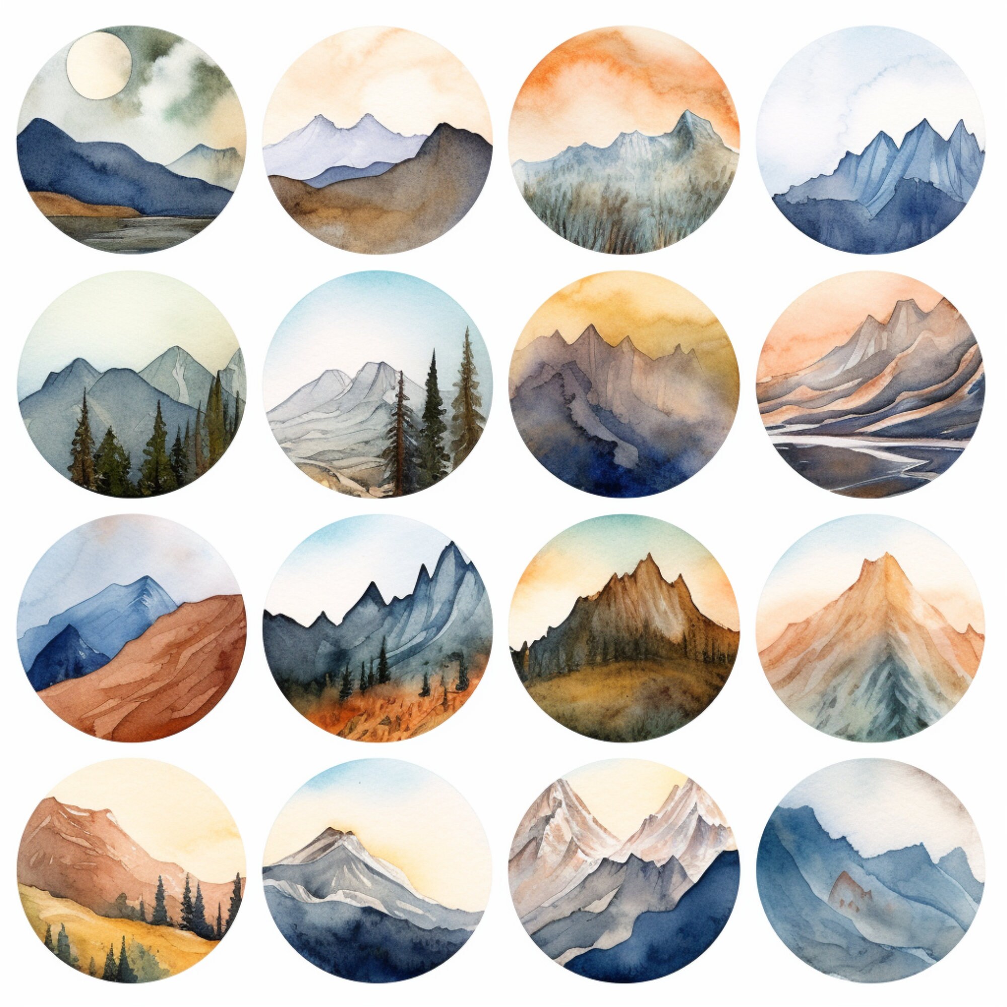 Mountain Range Circle Clipart 40 High Quality Pngs Digital - Etsy