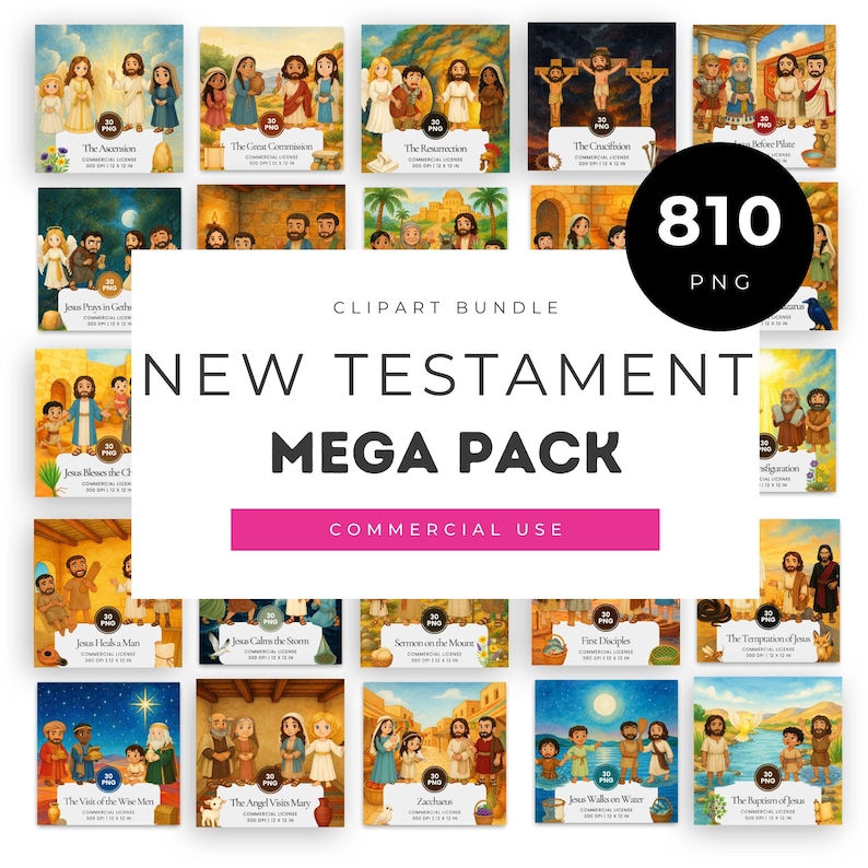 New Testament Bible Stories Clipart Bundle, 27 Jesus PNG Sets ...