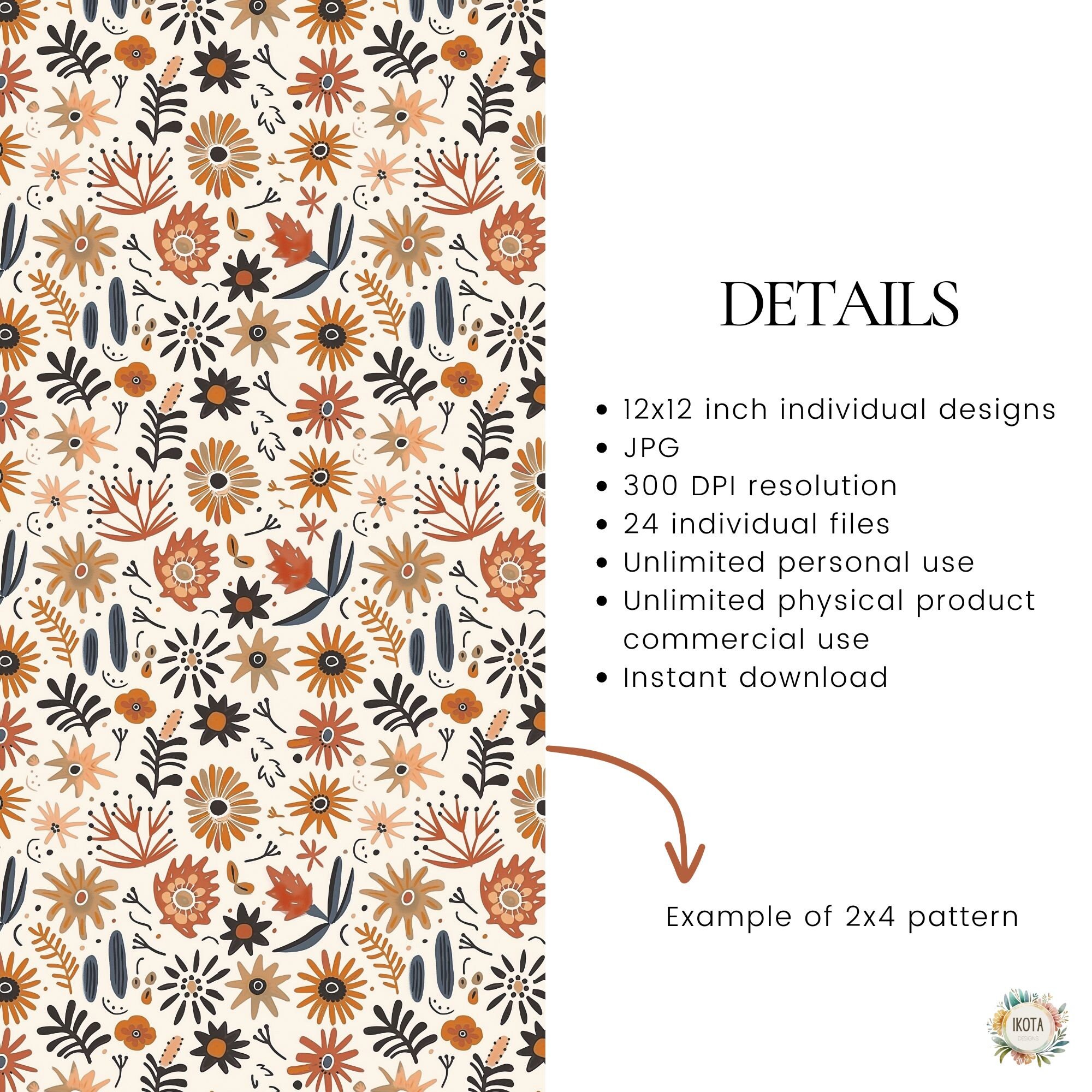 Earthy Boho Digital Papers, Seamless Repeat Pattern, Background ...