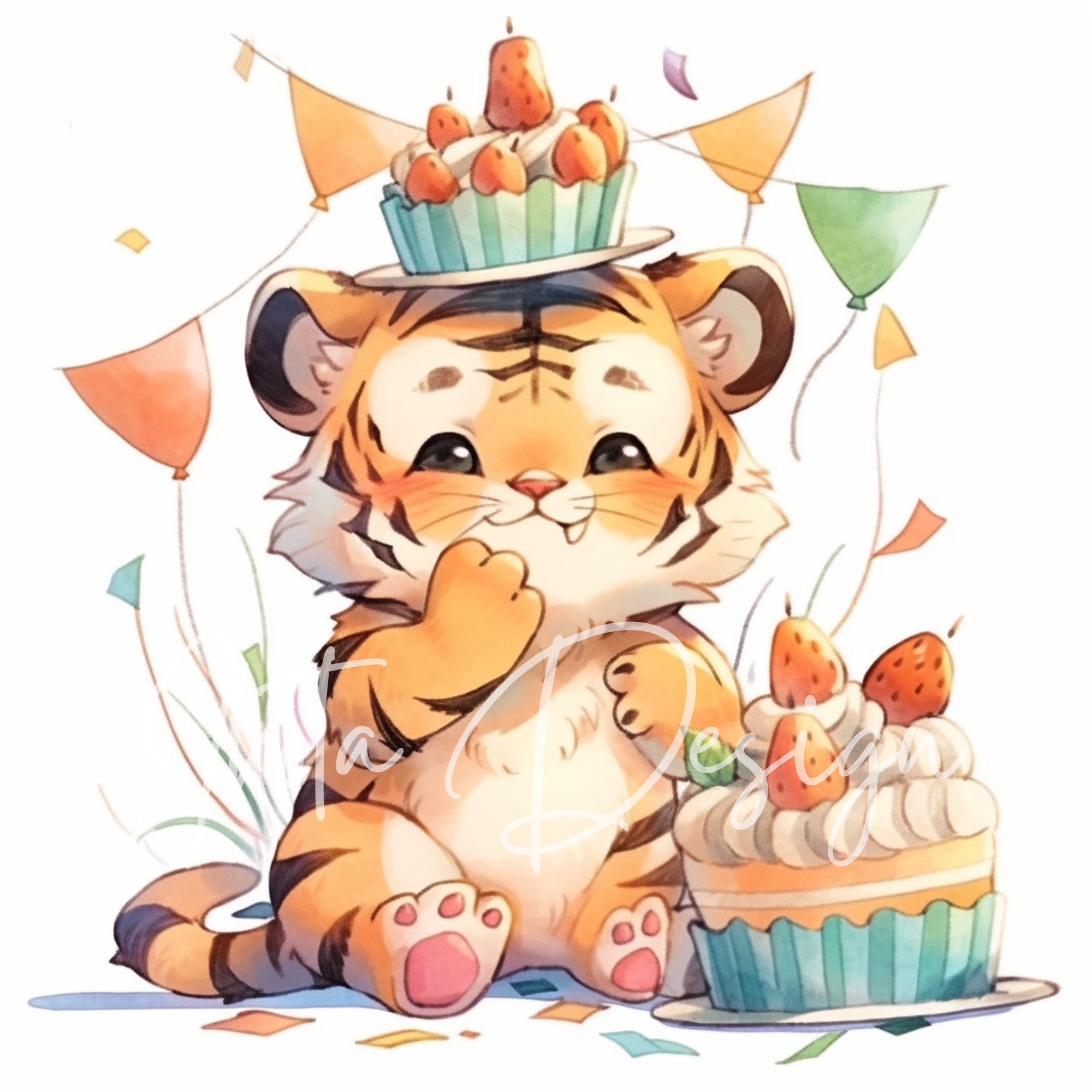 Baby Tiger Birthday Clipart 40 High Quality JPG Digital - Etsy