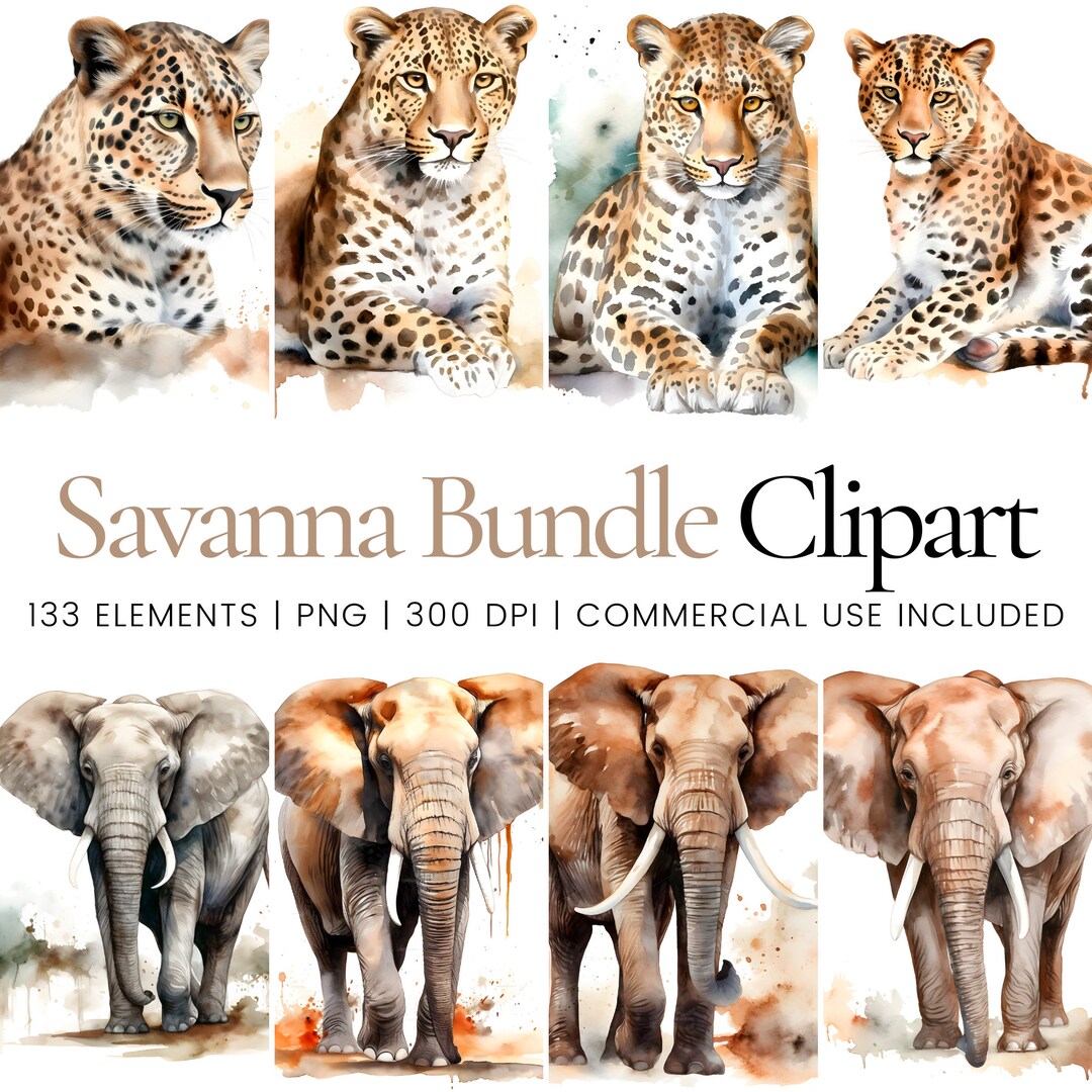 Savanna Animals Bundle, Watercolor Savanna Animals, Savanna Animals ...