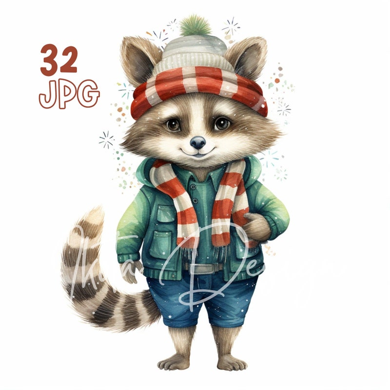 Raccoon Christmas Clipart - Etsy