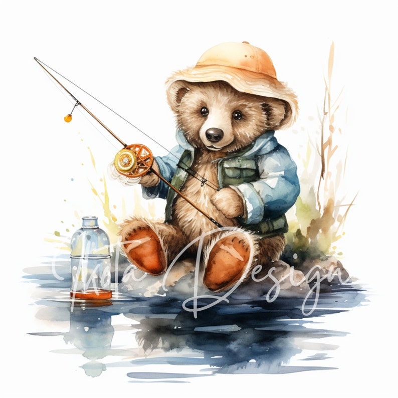 Cute Bear Fishing Clipart 40 High Quality JPG Digital - Etsy