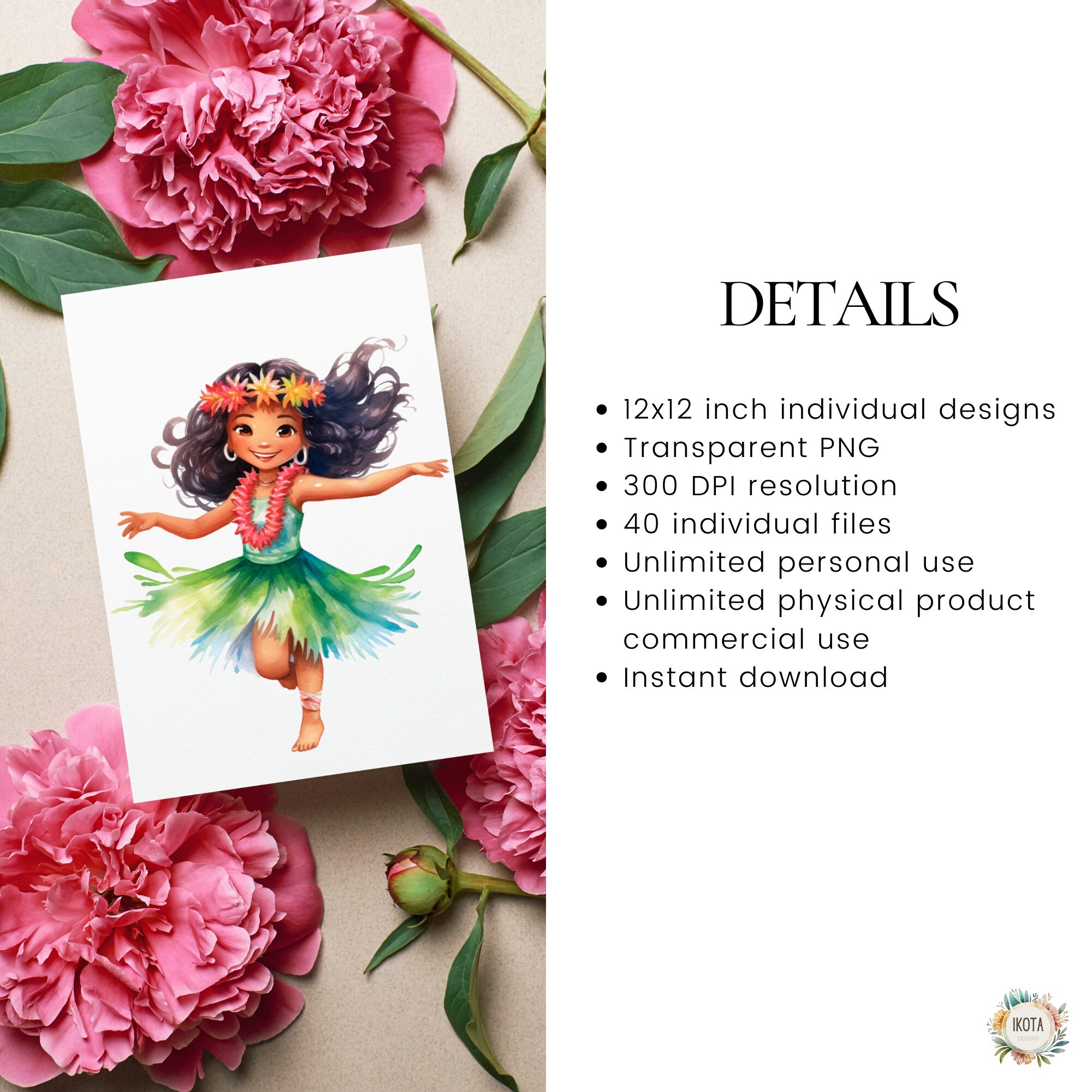 Hula Dancer Clipart Bundle, Tropical Hawaiian Dancer Illustrations for ...