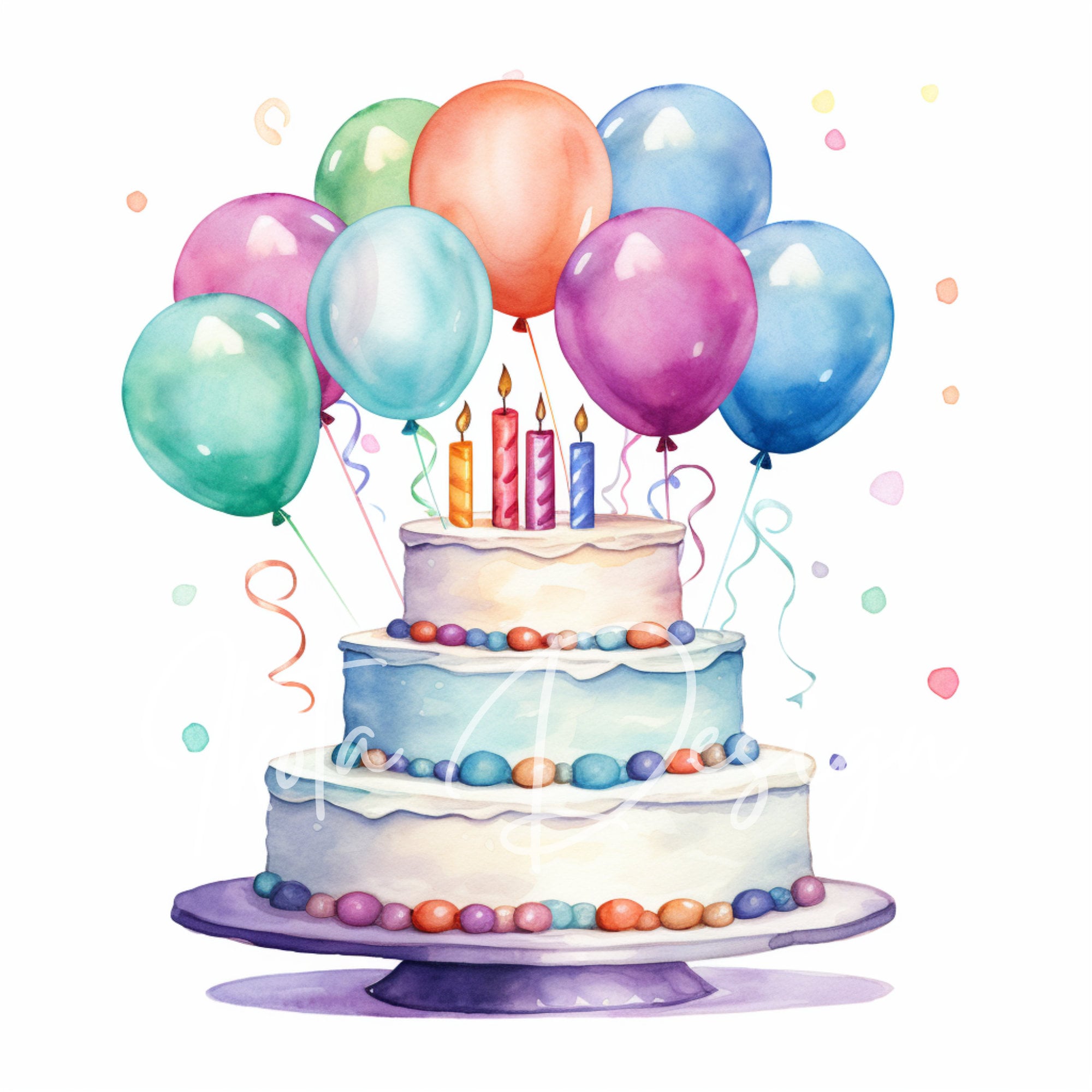 Birthday Cake & Balloons Clipart 40 High Quality JPG Digital Planner ...