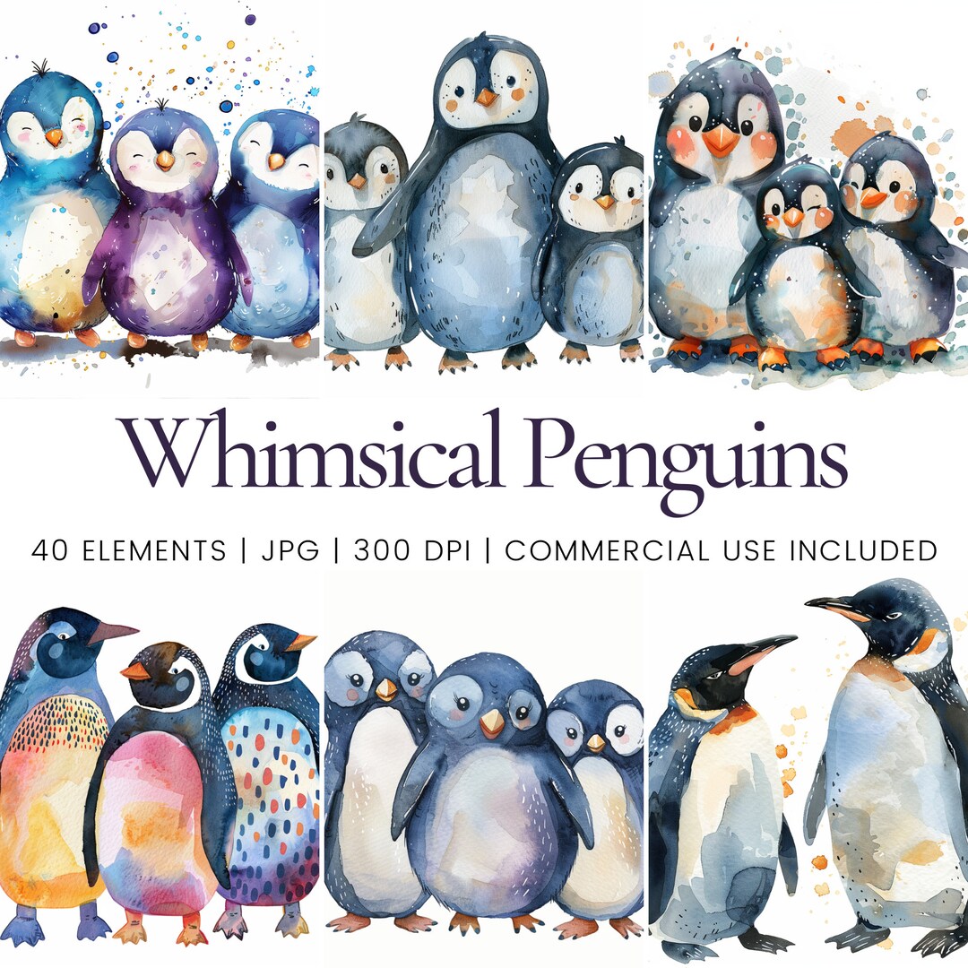 Whimsical Penguins Clipart 40 High Quality Jpgs Digital Planner, Junk ...