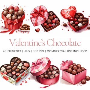 Valentine's Chocolate Box Clipart - 40 High Quality JPG - Digital ...