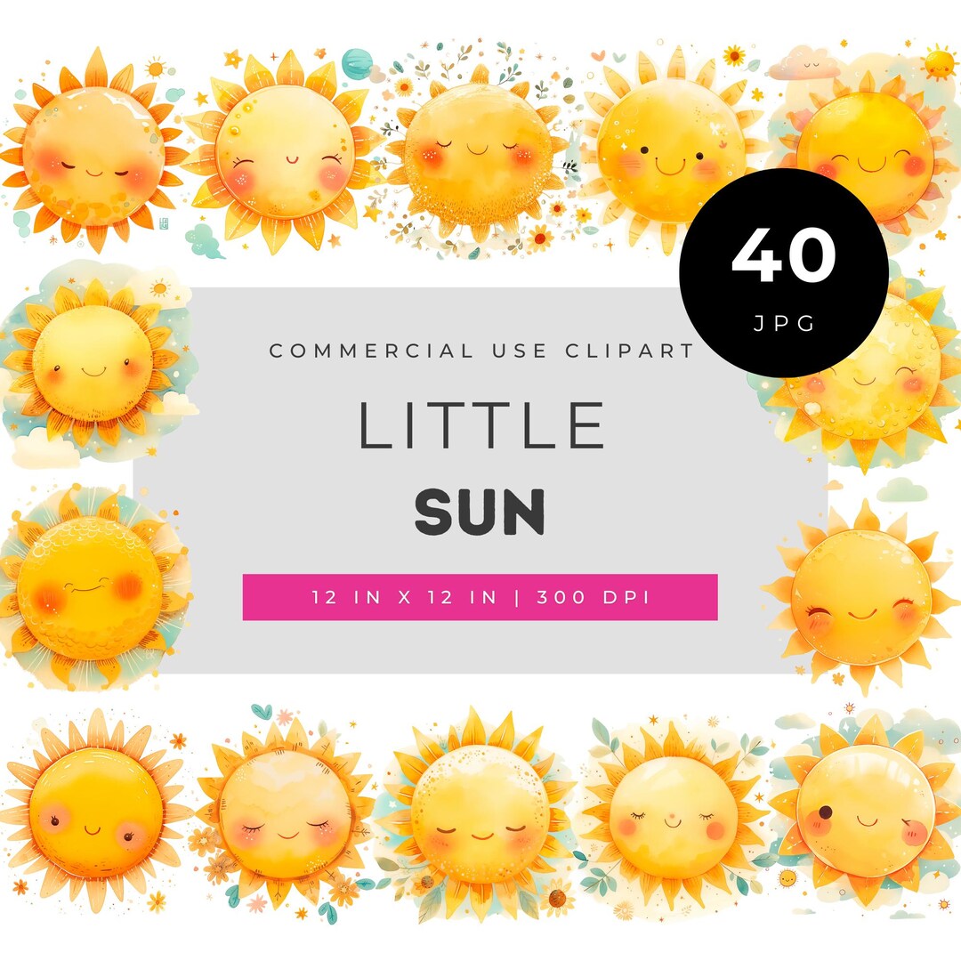 Cute Little Sun Clipart Bundle for Kids Crafts, Kawaii Sunshine ...