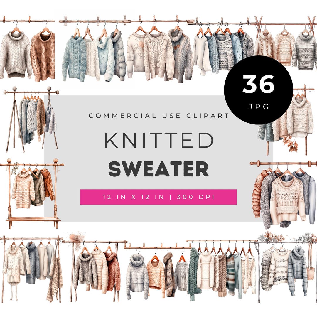 Knitted Sweater Clipart Set, Cozy Winter Clothing Illustrations ...