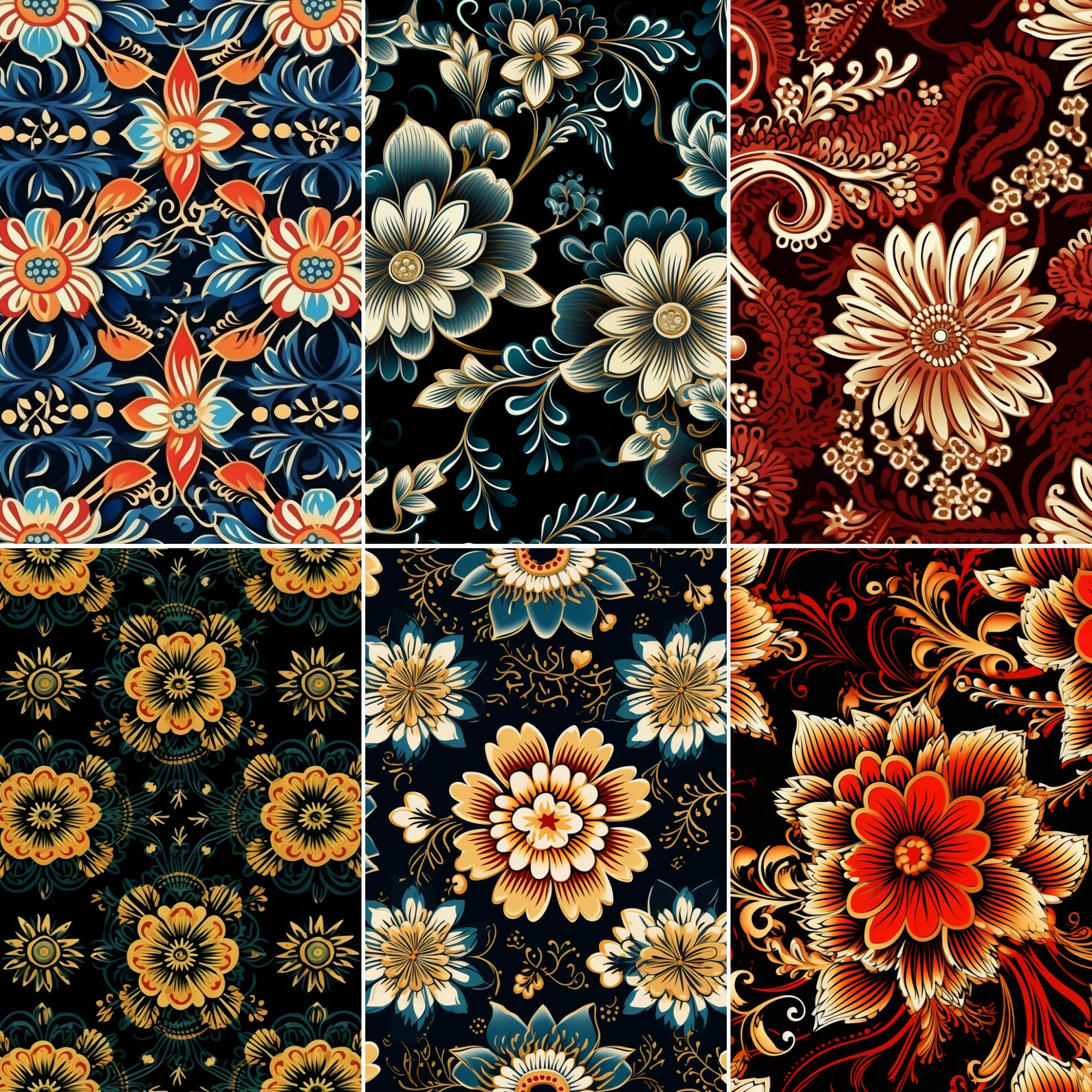 Traditional Batik Digital Paper, Denim Seamless Repeat Pattern, Tumbler ...