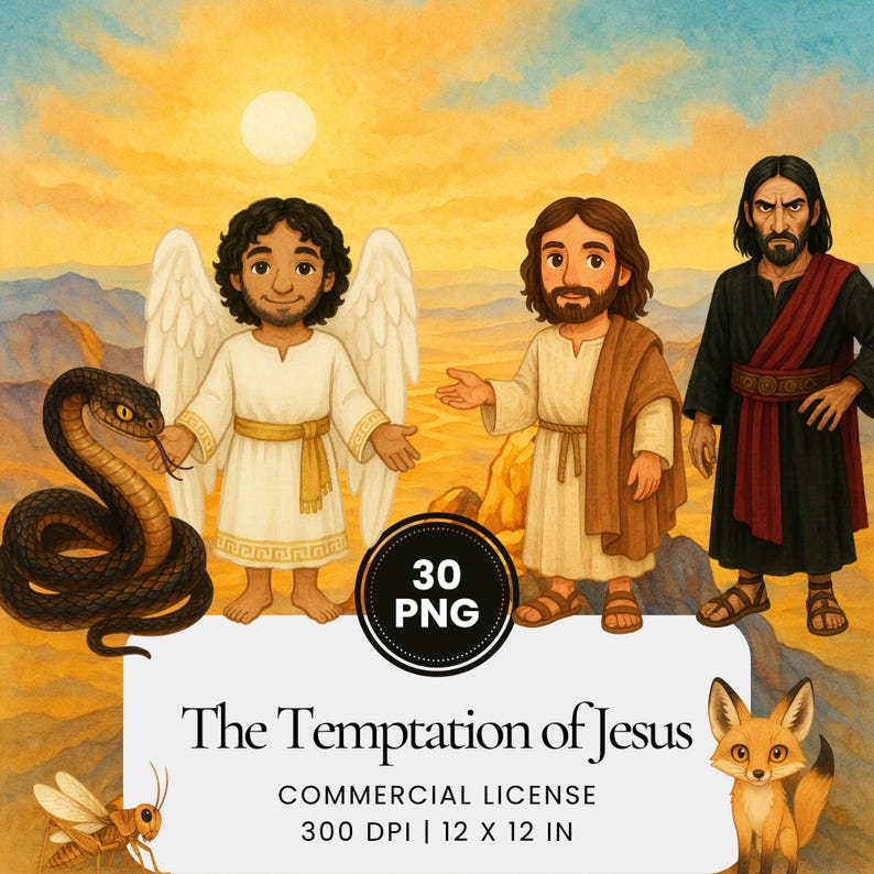The Temptation of Jesus Bible Story Clipart Bundle, Watercolor ...