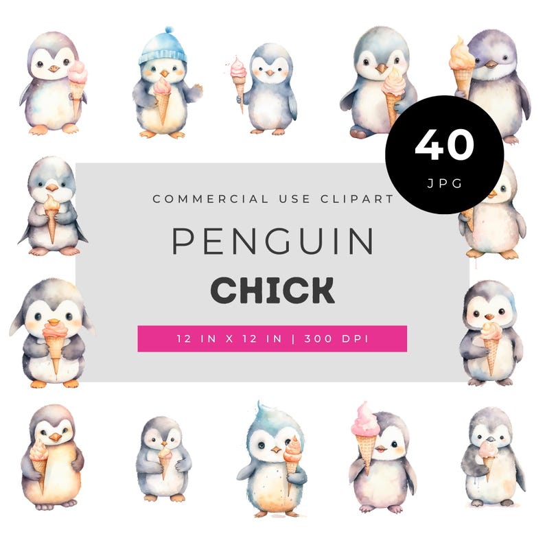 Penguin Chick Clipart Ice Cream, Cute Baby Penguin Illustration ...