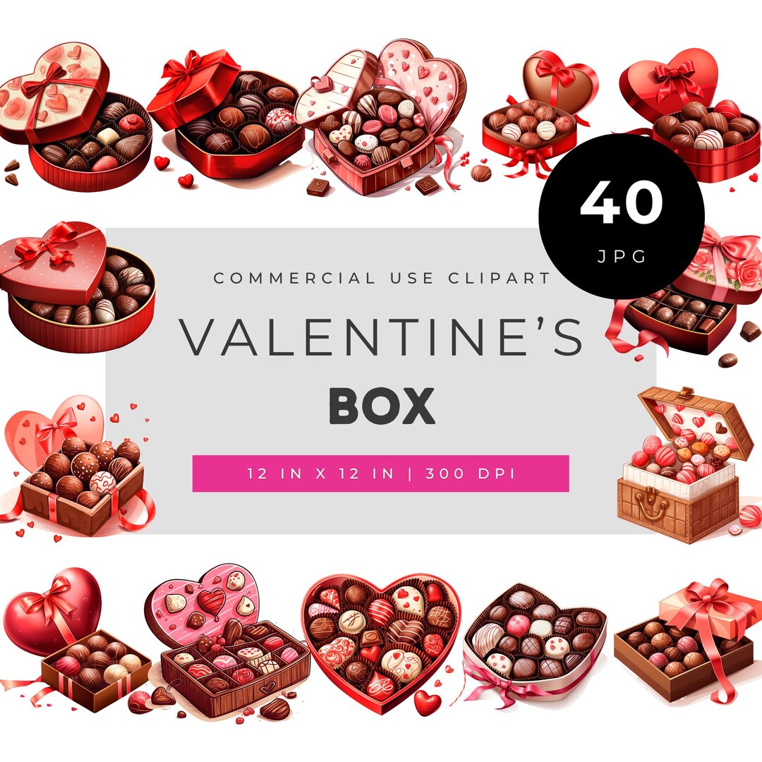 Valentine’s Chocolate Box Clipart Bundle, Heart Candy Illustrations for ...