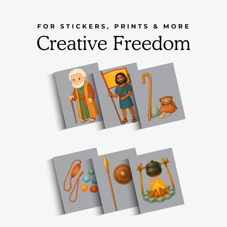 David and Goliath Bible Story Clipart, Kids Church PNG Bundle, Sunday ...