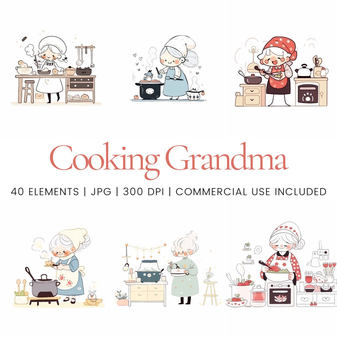 Cooking Grandma Clipart 40 High Quality Jpgs Digital Planner, Junk ...