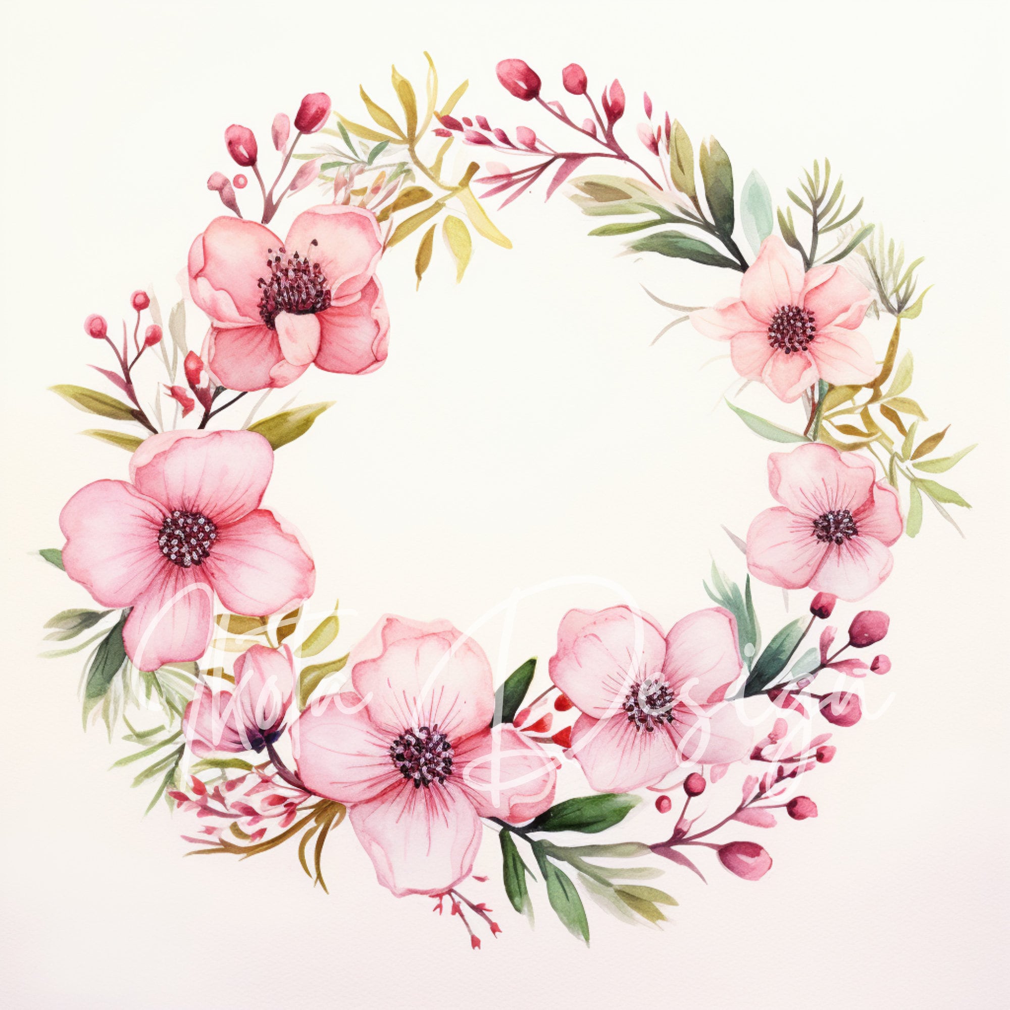 Watercolor Pink Flower Wreath Clipart Bundle, Floral Circle Frames JPG ...