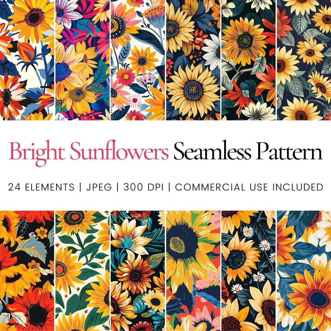 Bright Sunflowers Seamless Repeat Pattern, Digital Paper, Background ...