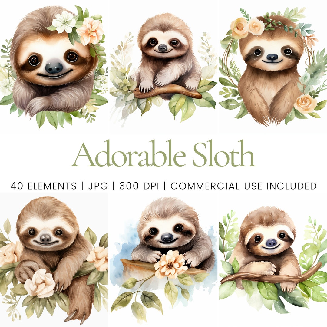 Adorable Cute Sloth Clipart 40 High Quality Jpgs Digital Planner, Junk ...
