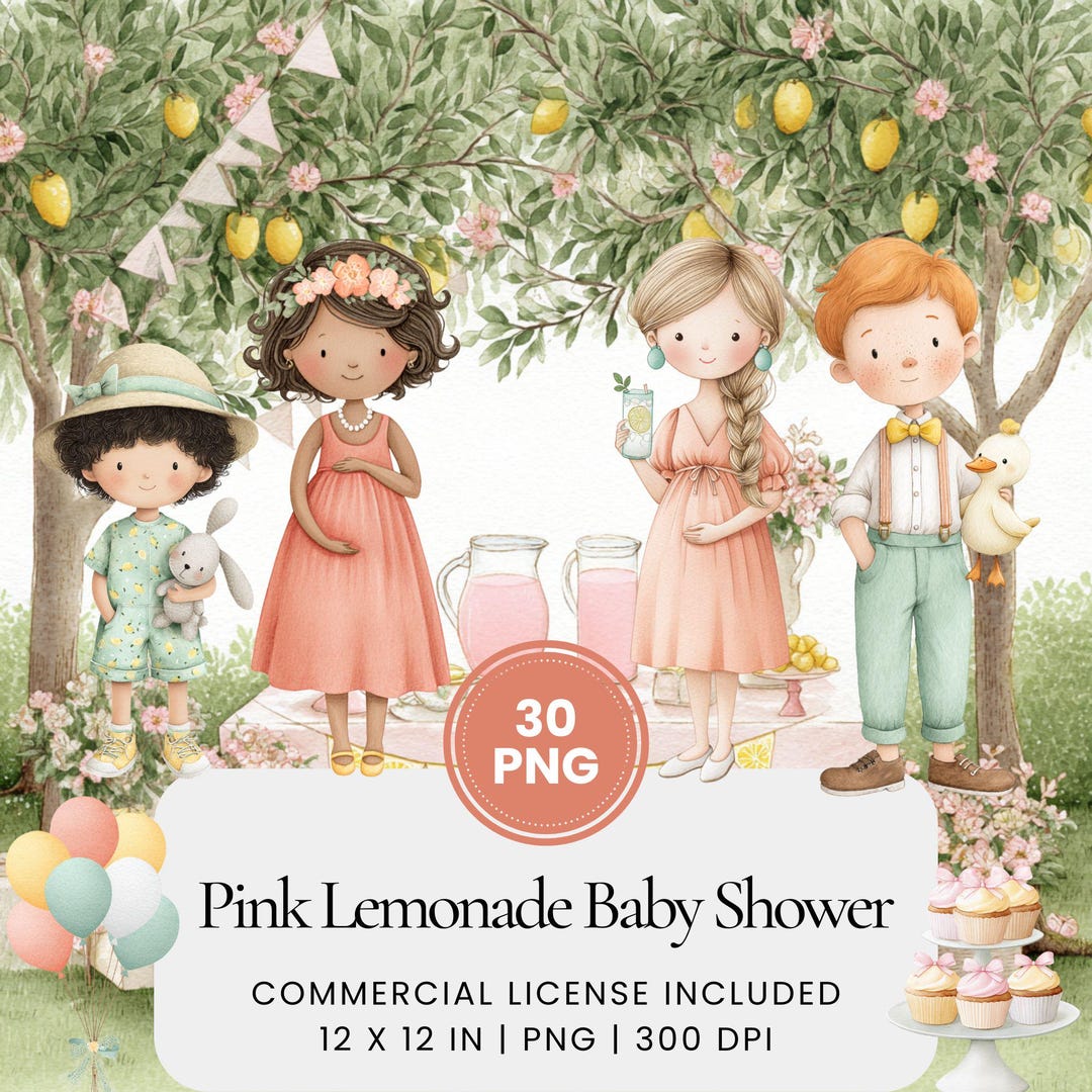 Pink Lemonade Baby Shower Clipart, Modern Girl Baby Shower Decorations ...