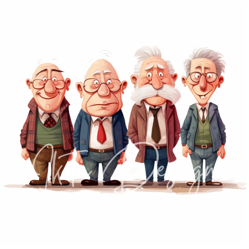 Happy Old Men Clipart Set, Cheerful Senior Men Illustrations for Cards ...