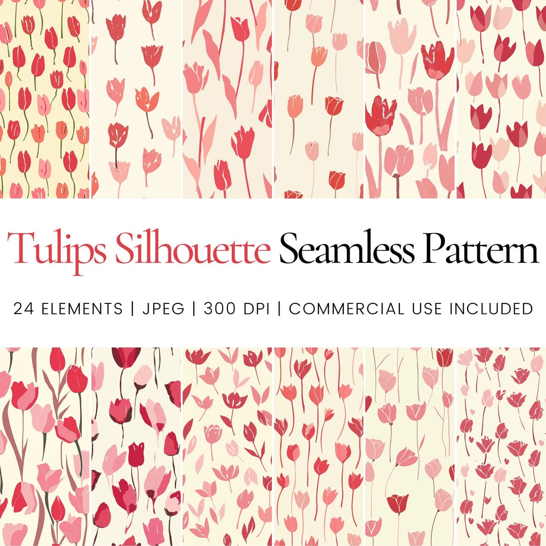Tulips Silhouette Digital Papers, Seamless Repeat Pattern, Background ...