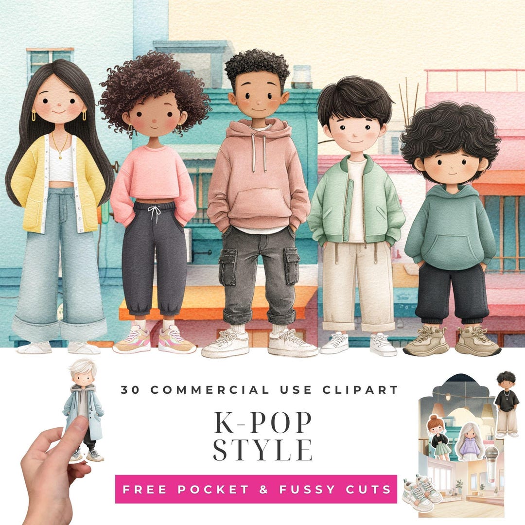 K-pop Style Watercolor Clipart Bundle, Modern Idol Fashion ...