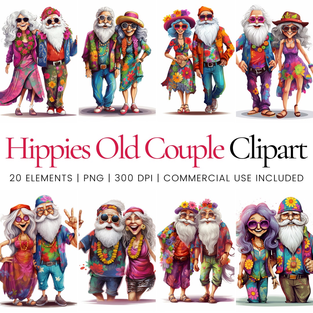 Hippies Old Couple Clipart - 20 High Quality Pngs - Digital Planner ...
