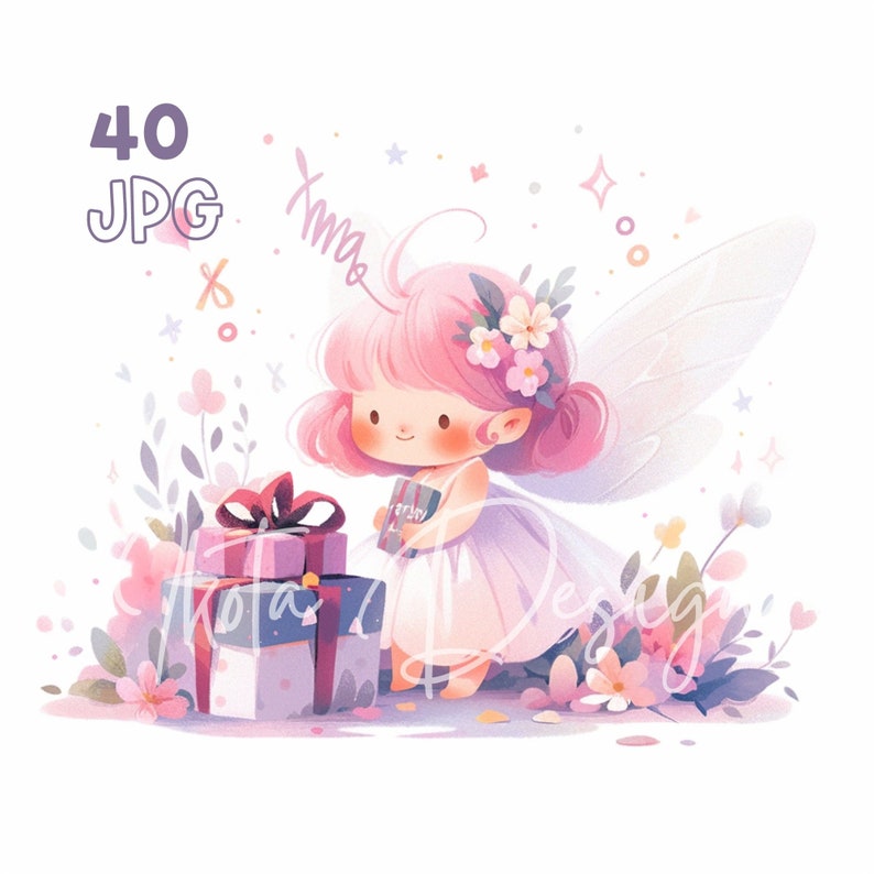 Birthday Fairy Clipart, Magical Party Fairies With Gifts and Balloons ...