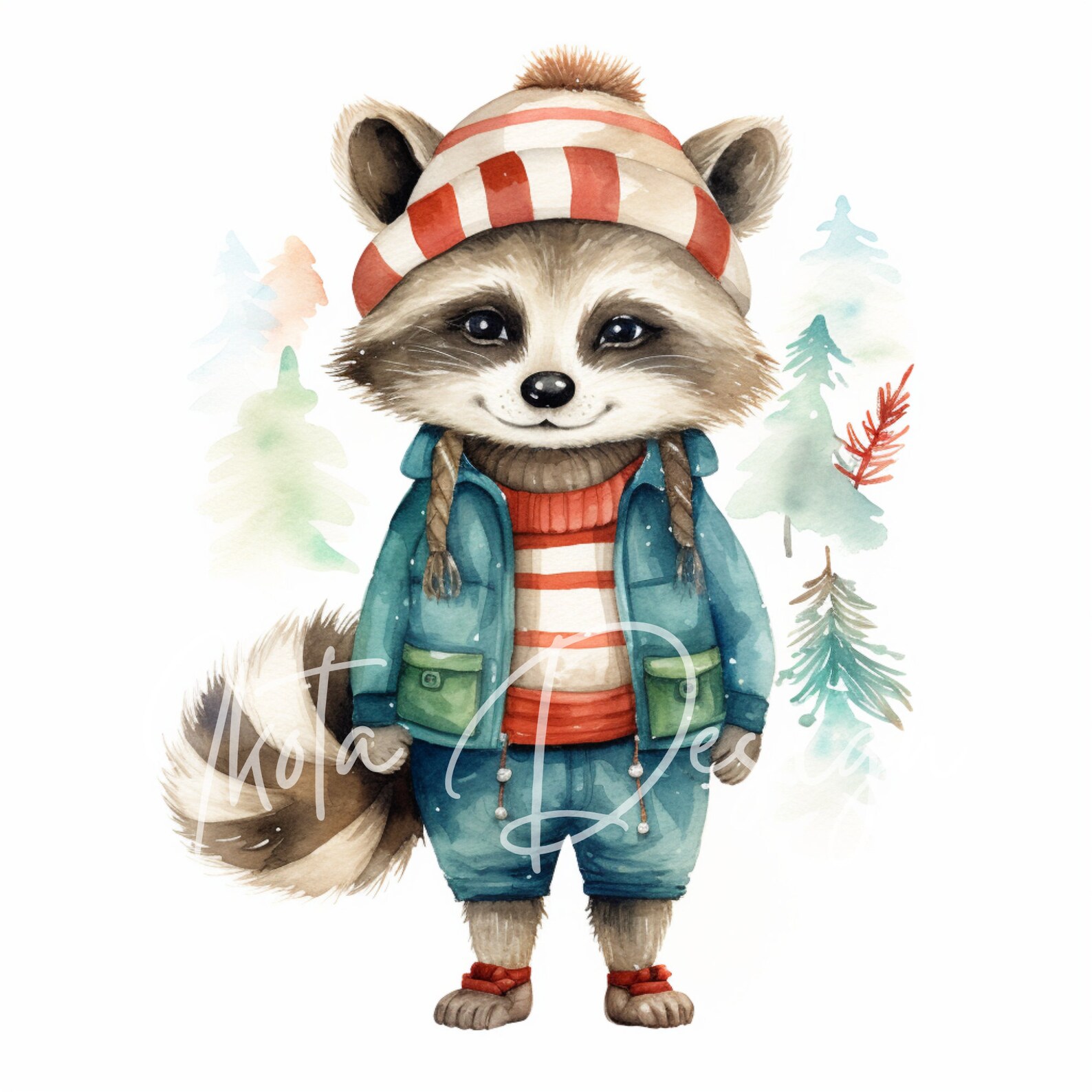 Winter Raccoon Clipart Collection, Cute Cozy Raccoon Characters in ...