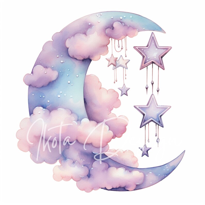 Moon & Stars Clipart 40 High Quality JPG Digital Planner, Junk ...