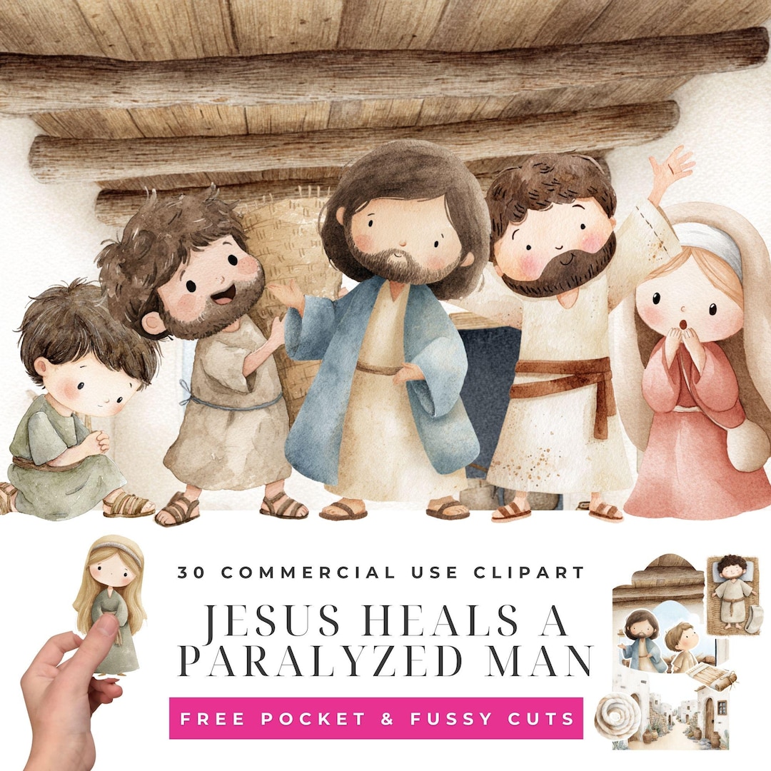 Jesus Heals Paralyzed Man Clipart Bundle, Bible Story Mark 2 ...