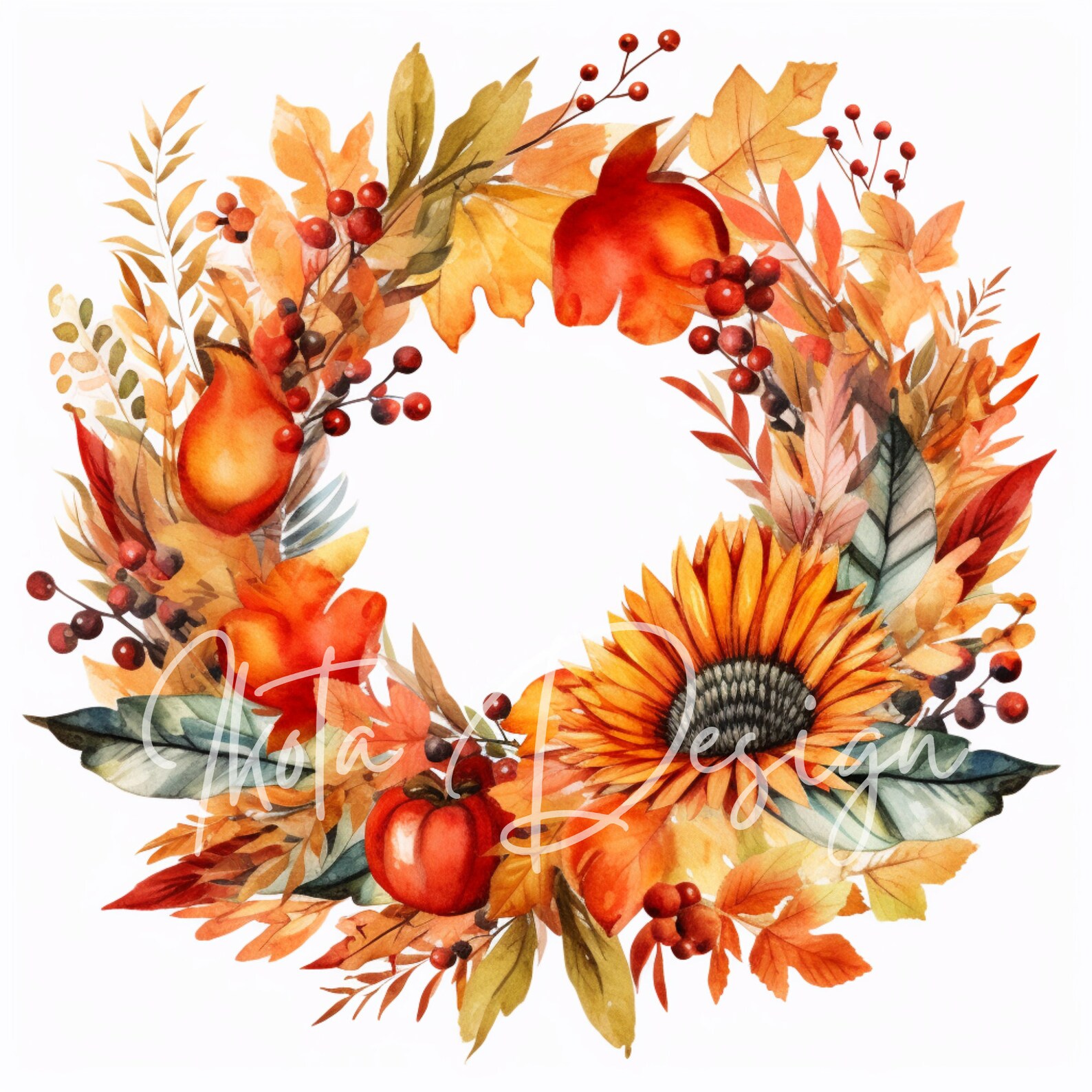 Thanksgiving Wreath Clipart 40 High Quality Jpgs Digital Planner, Junk ...
