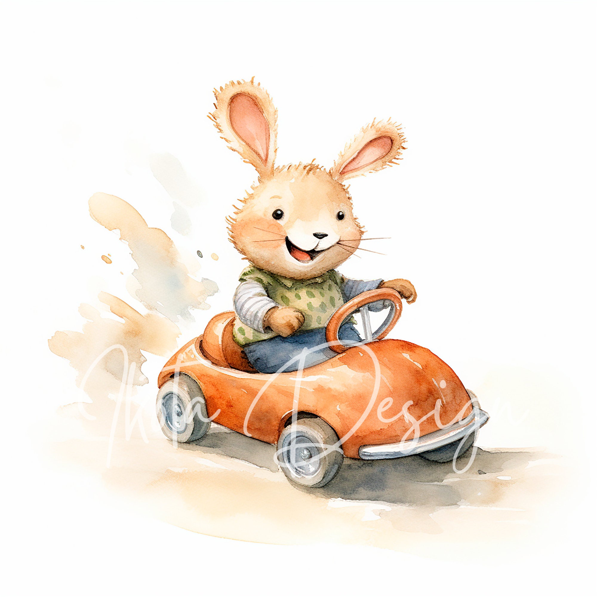 Rabbit in a Red Car Clipart - 40 High Quality JPG - Digital Planner ...