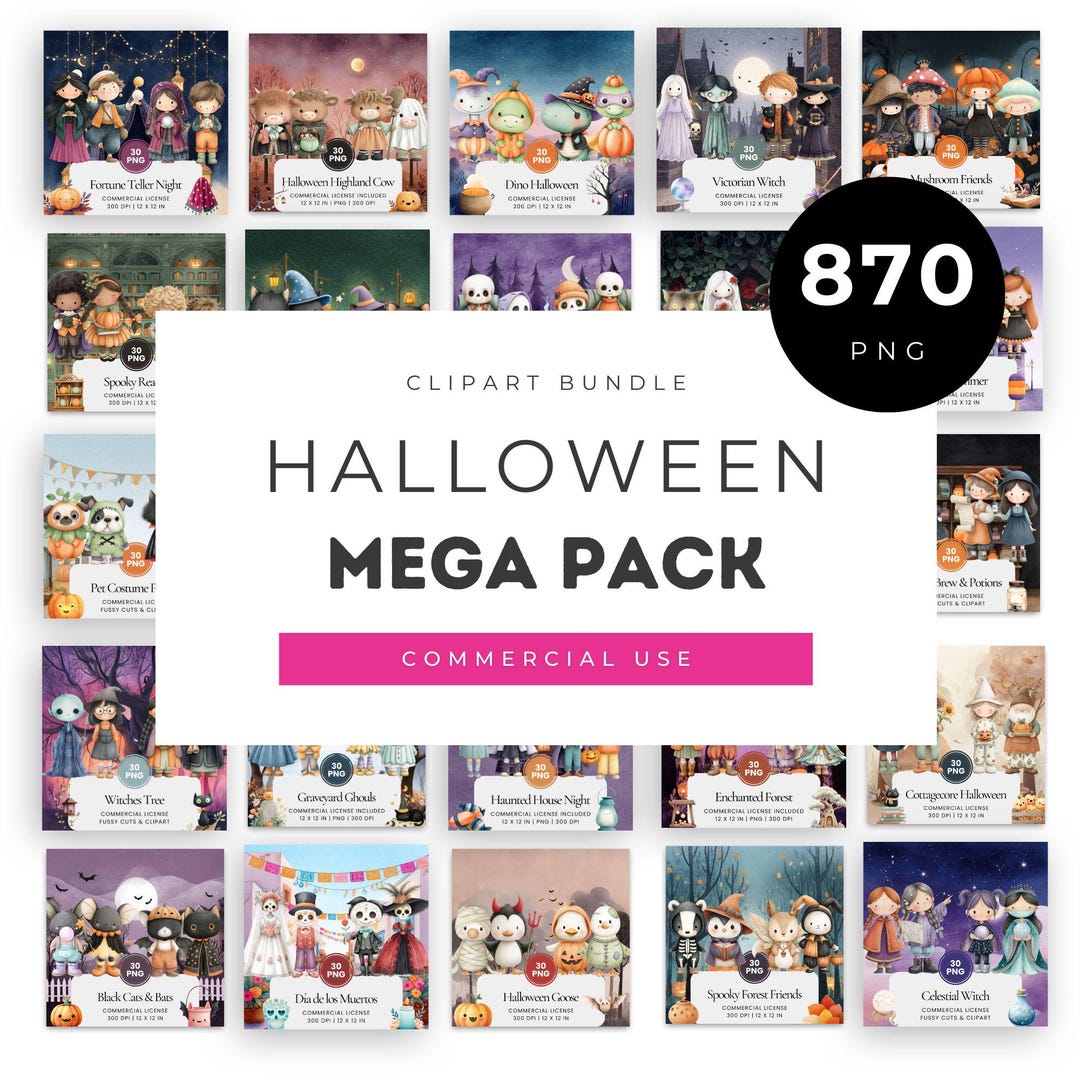 Halloween Clipart Bundle, 29 Spooky Cute Sets for Crafting, Watercolor ...