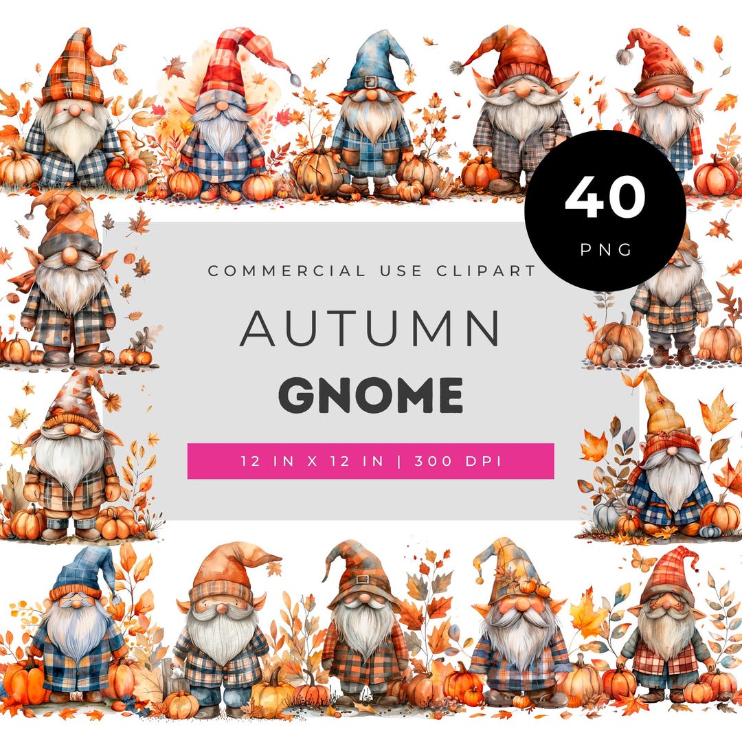 Autumn Gnome Watercolor Clipart Set, Cozy Fall Gnomes With Pumpkins and ...