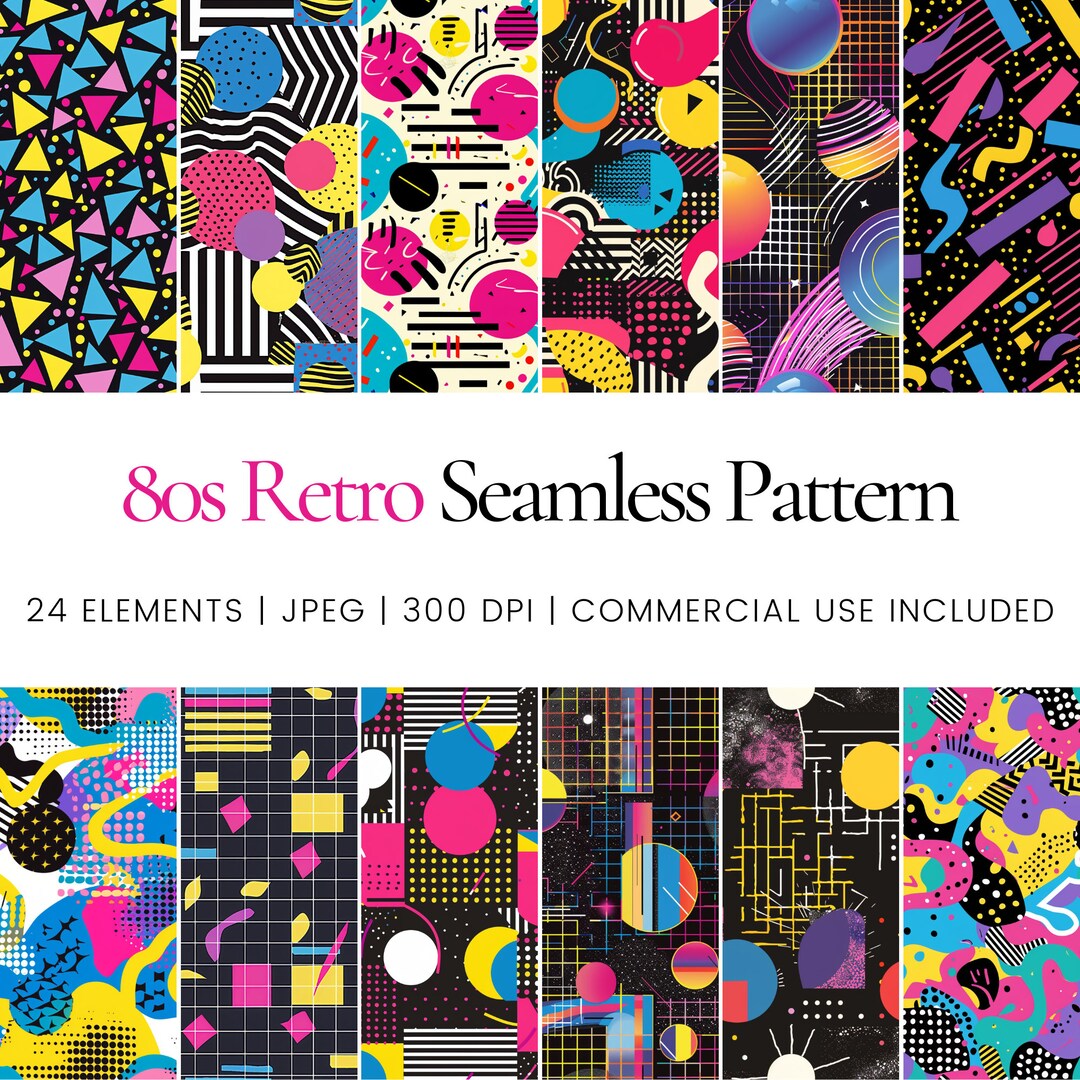 Retro 80s Seamless Repeat Pattern, Digital Papers, Background, Tumbler ...