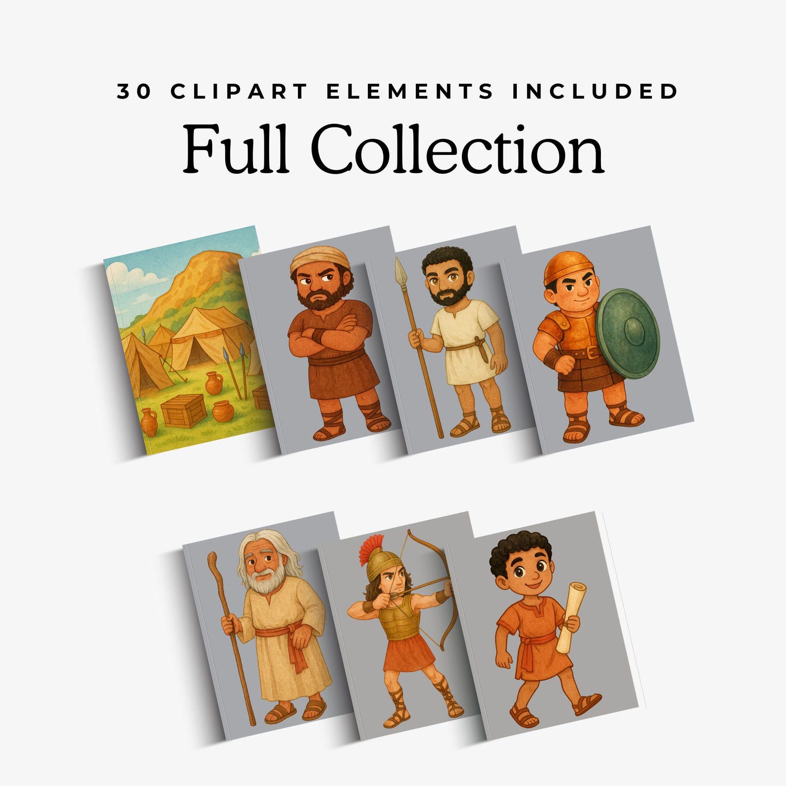 David and Goliath Bible Story Clipart, Kids Church PNG Bundle, Sunday ...