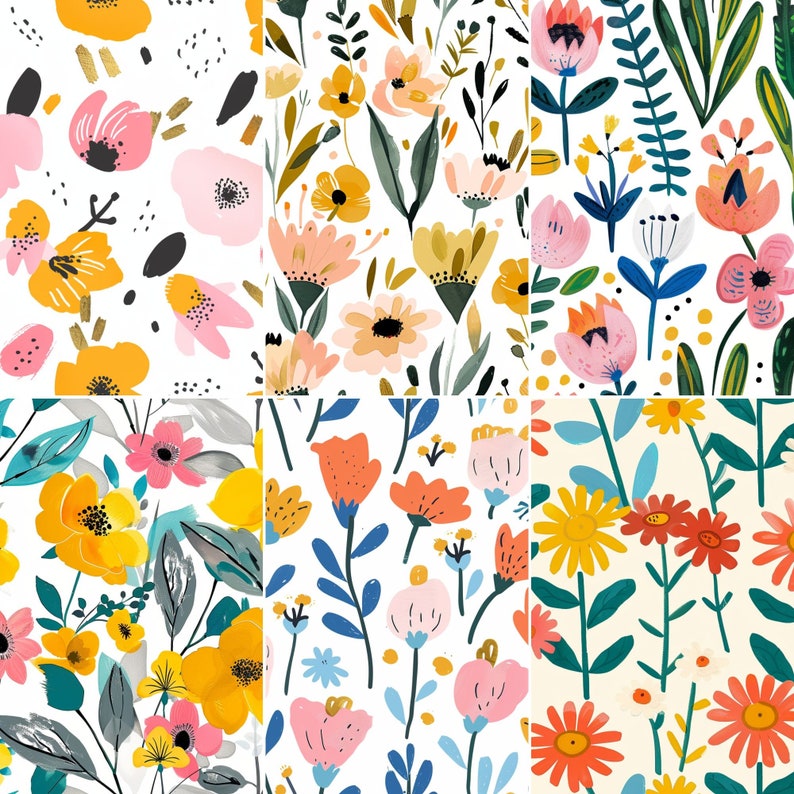 Tempera Flowers Seamless Pattern Set for Spring Crafts and Design ...