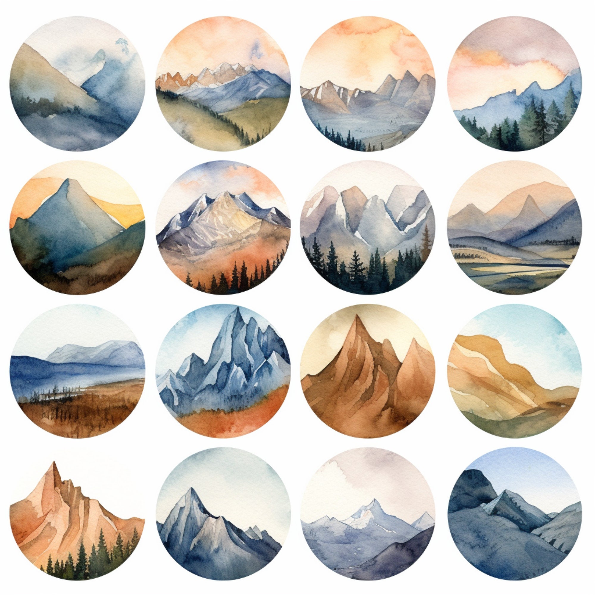 Mountain Range Circle Clipart 40 High Quality Pngs Digital - Etsy
