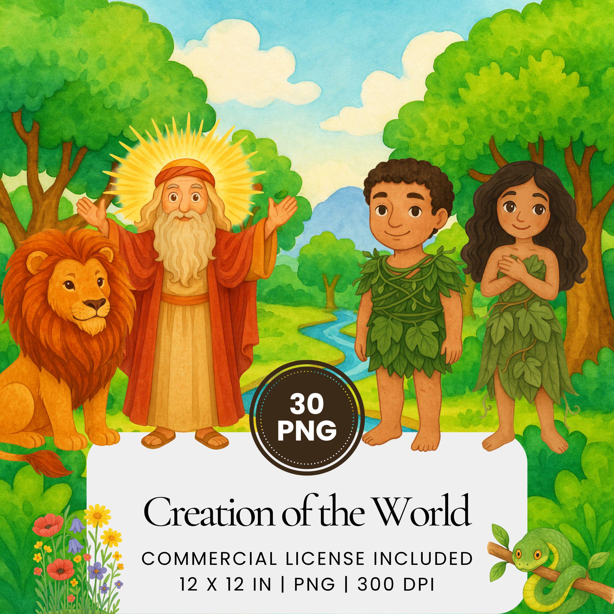 Bible Creation Story Clipart Bundle, Genesis 1 Watercolor Christian Art ...