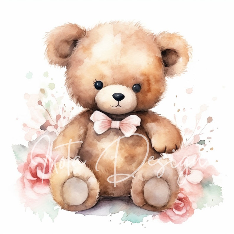 Teddy Bear Clipart 40 High Quality Jpgs Digital Planner, Junk Journaling, Watercolor, Wall Art ...