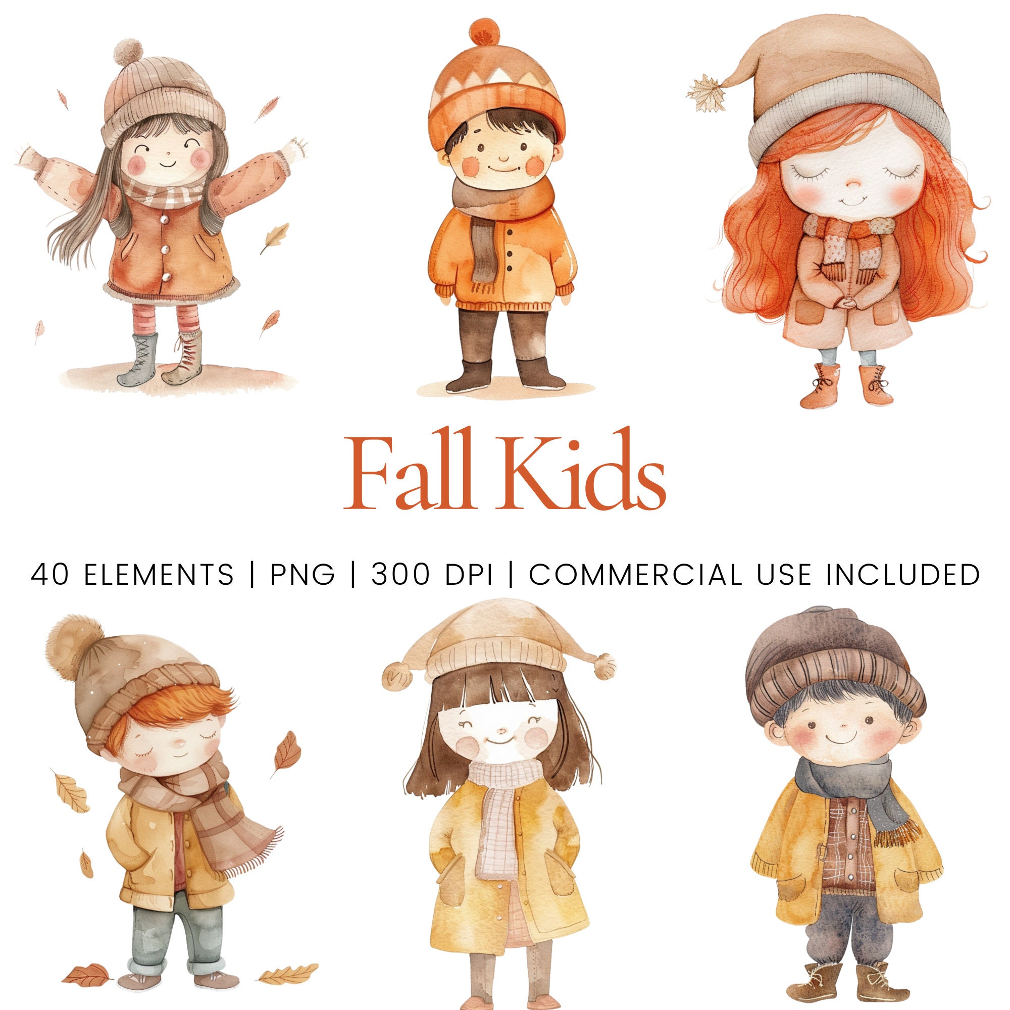 Fall Kids Clipart 40 High Quality Pngs Digital Planner, Junk Journaling ...
